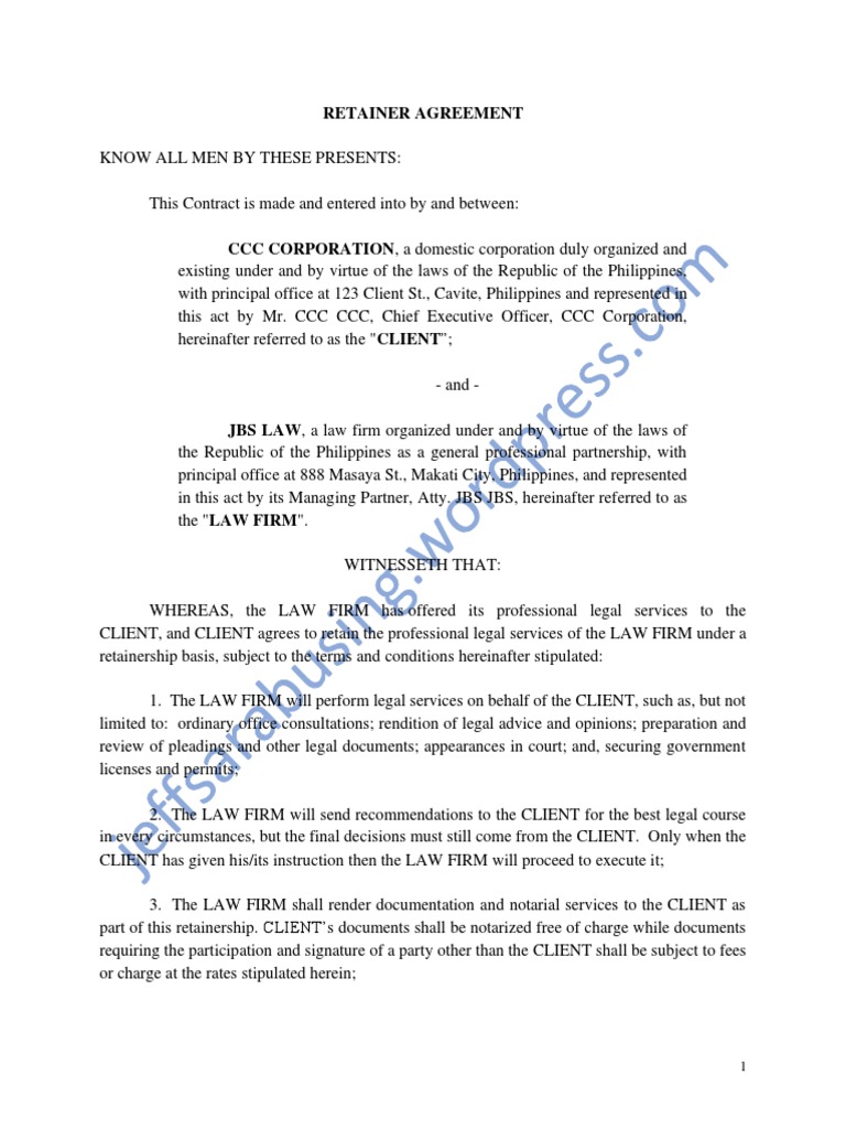 Retainer Agreement for Legal Services | PDF | Practice Of Law | Law Firm