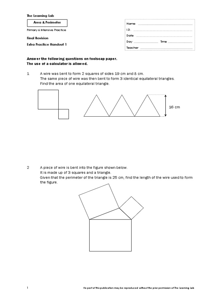 2020 - T2W6 - P6 - Area & Perimeter - FR EP 1 - S - v1 PDF | PDF | Area ...