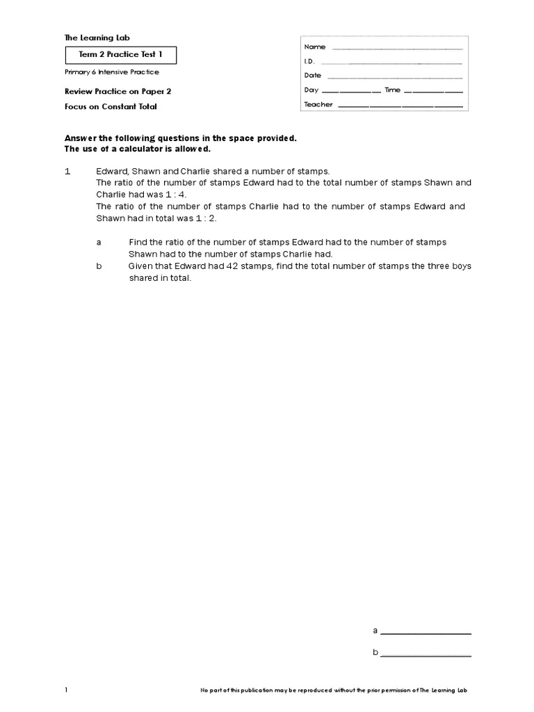 2020 - T2W5 - P6 - Term 2 Practice Test 1 - MWP - Constant Total - S ...