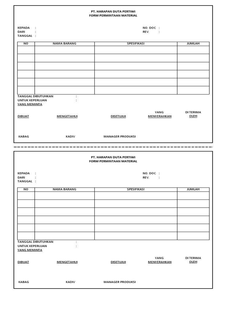 Form Permintaan Material | PDF