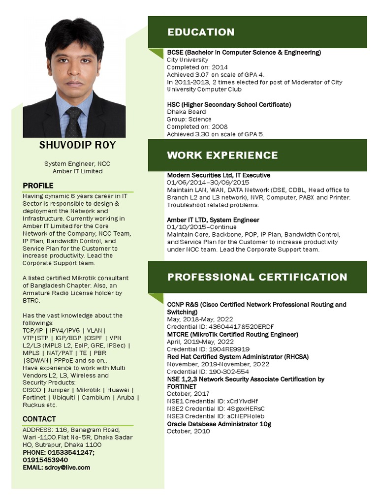 Shuvodip Roy: Education | PDF | Cisco Certifications | Computer Network