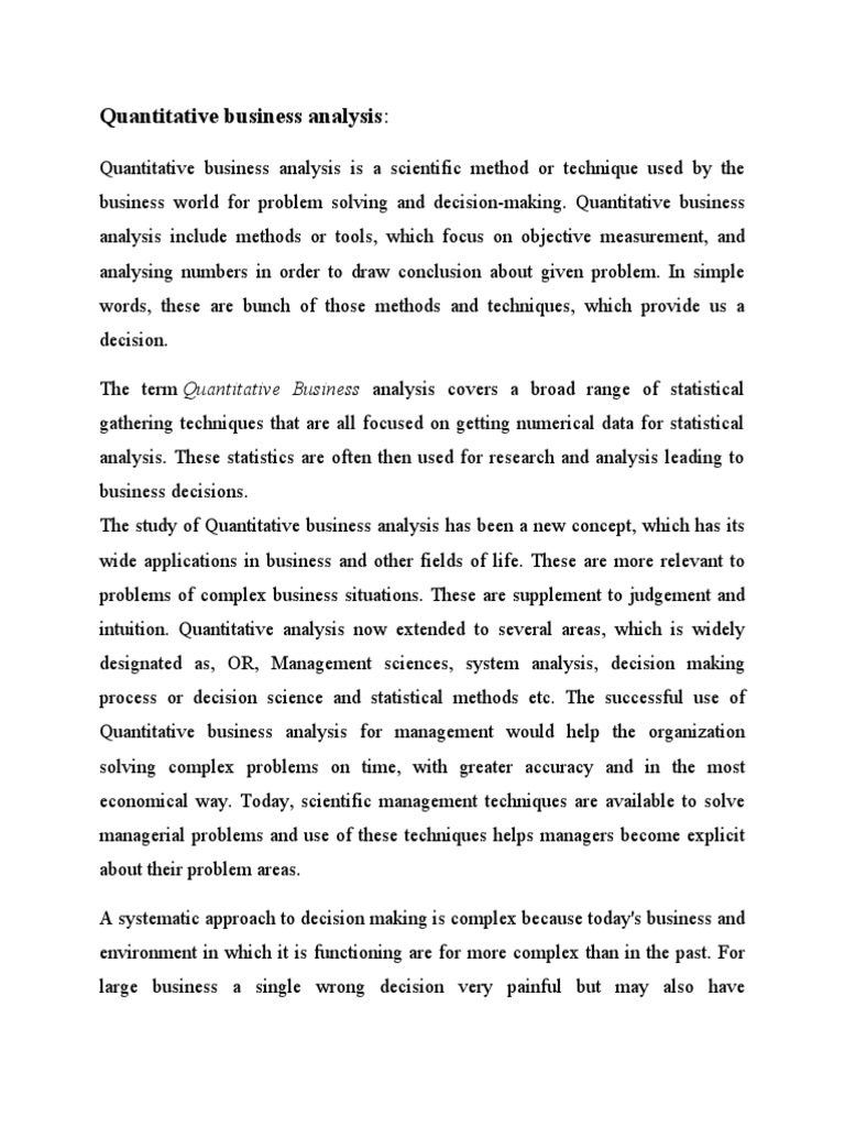 Quantitative Business Analysis:: Business Analysis Covers A Broad Range ...