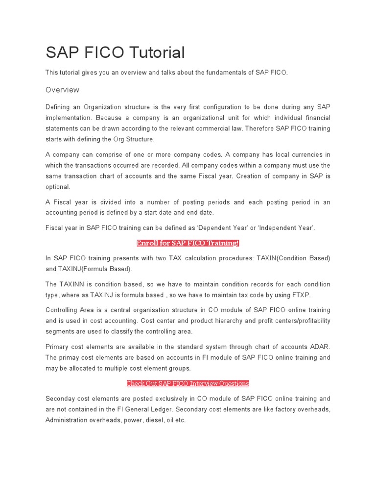 SAP FICO Tutorial PDF | PDF