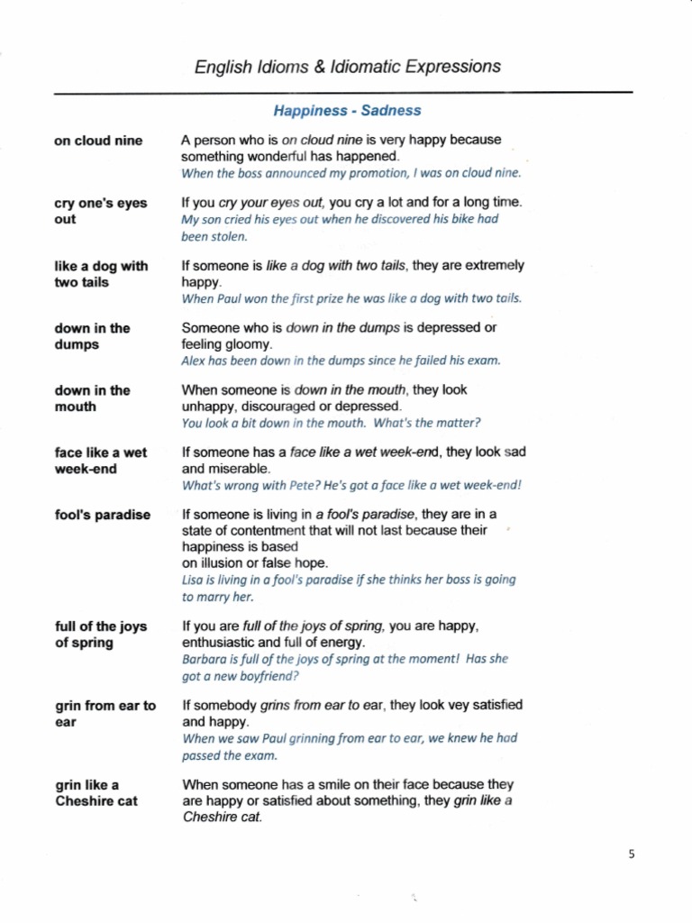 Idioms of Happiness and Sadness PDF | PDF