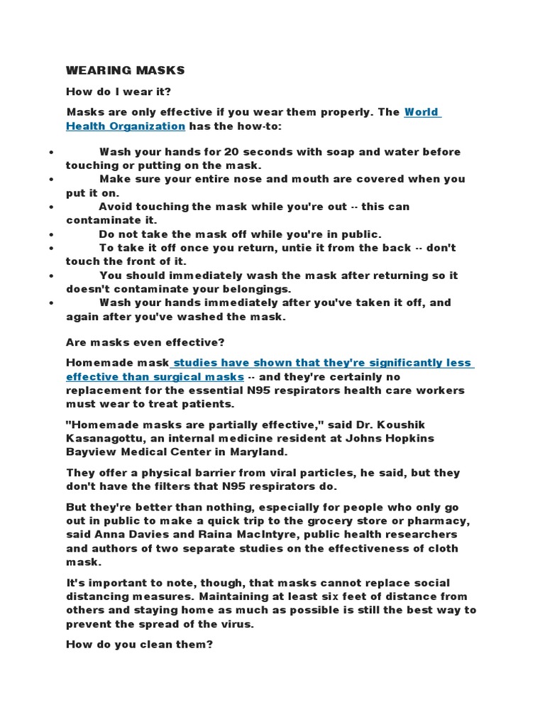 How to Properly Wear and Clean Face Masks | PDF | Public Health ...