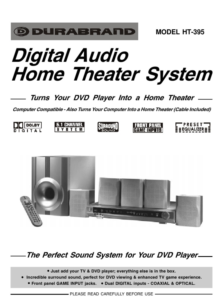 Durabrand HT395 Home Theater User Manual | PDF | Loudspeaker | Cable ...