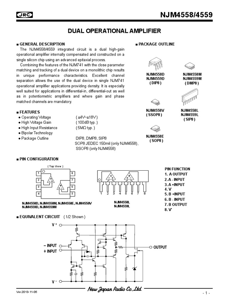 Dual Operational Amplifier NJM4558/4559 | PDF | Operational Amplifier ...