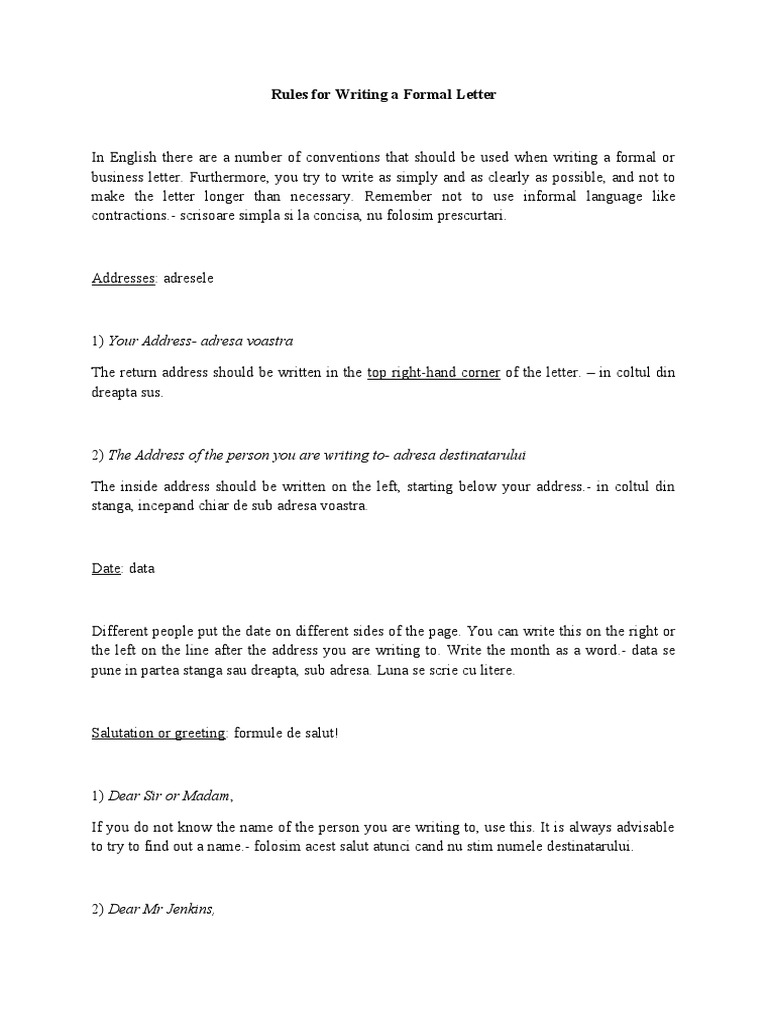 Rules For Writing Formal Letters | PDF