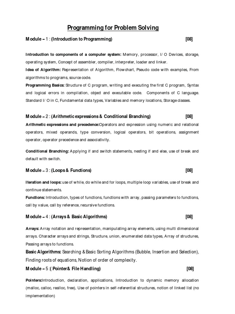 Programming For Problem Solving | PDF | C (Programming Language) | Subroutine
