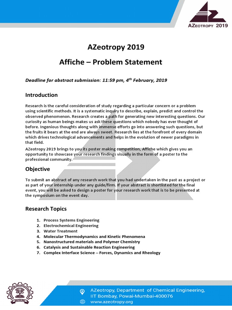 Azeotropy 2019 Affiche - Problem Statement: Deadline For Abstract Submission: 11:59 PM, 4 ...