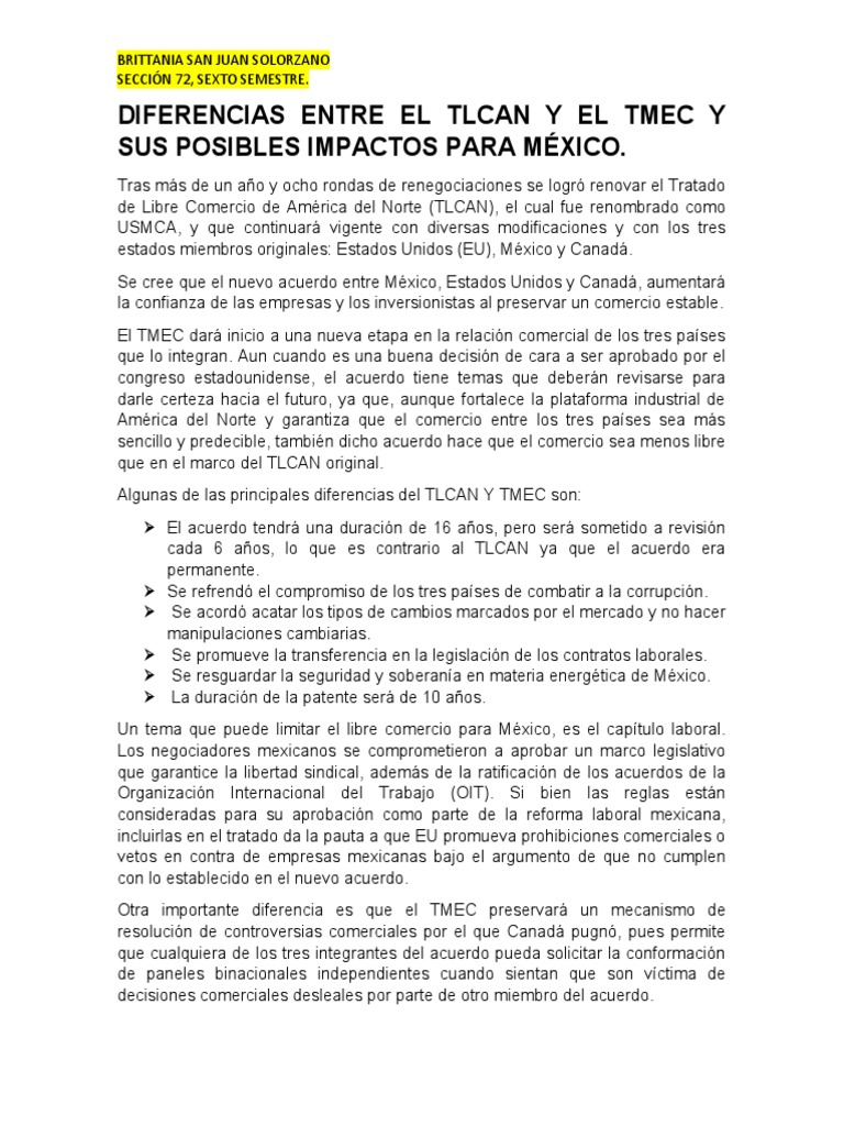 Diferencias Entre El Tlcan y El Tmec y Sus Posibles Impactos para ...