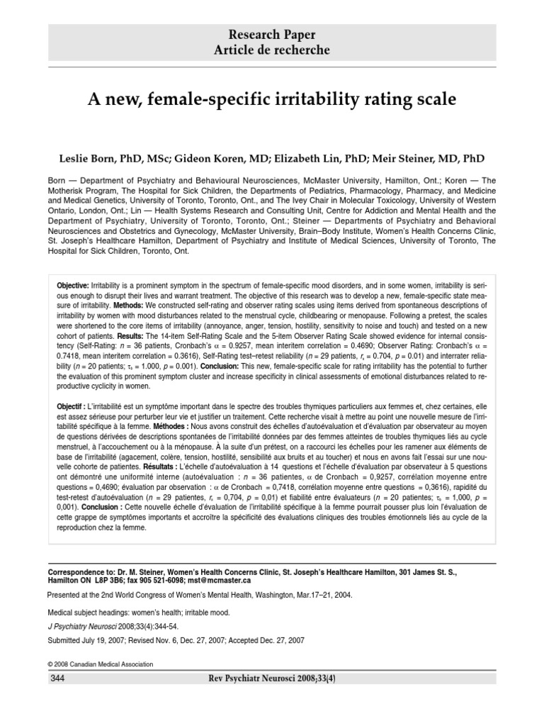 Scoring Irritablity Scale PDF | PDF | Premenstrual Syndrome | Psychiatry