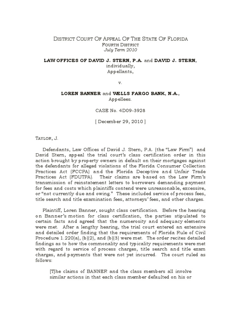 Law Offices of David J. Stern, P.A. and David J. Stern, Individually, V ...