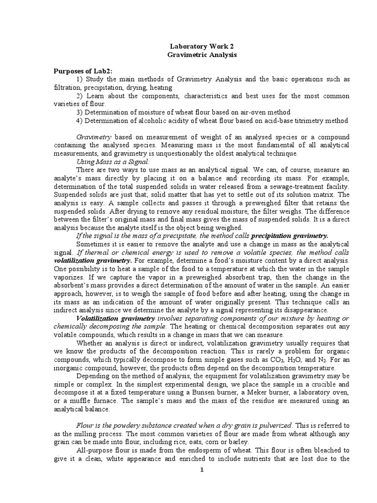 Laboratory Work 2 Gravimetric Analysis Purposes of Lab2 | PDF | Flour | Sodium Hydroxide
