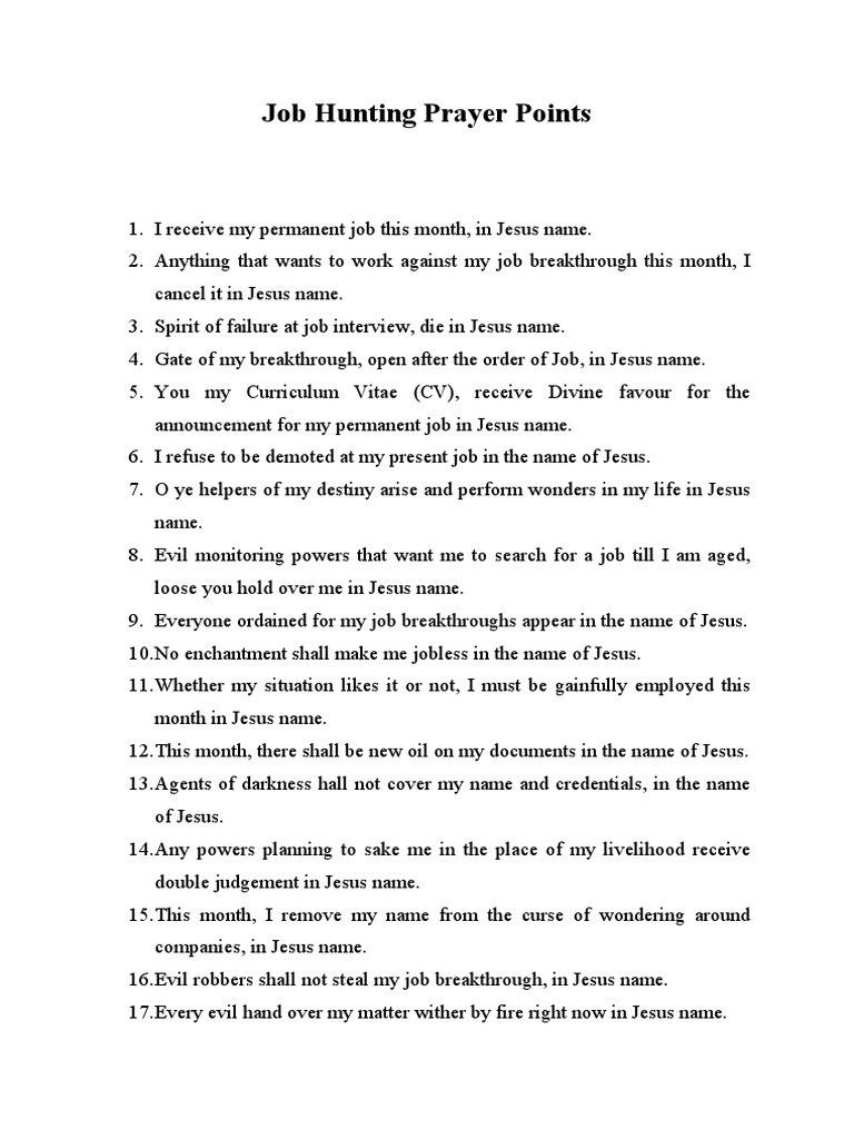 40 Job Hunting Prayer Points | PDF | Jesus | Religious Belief And Doctrine