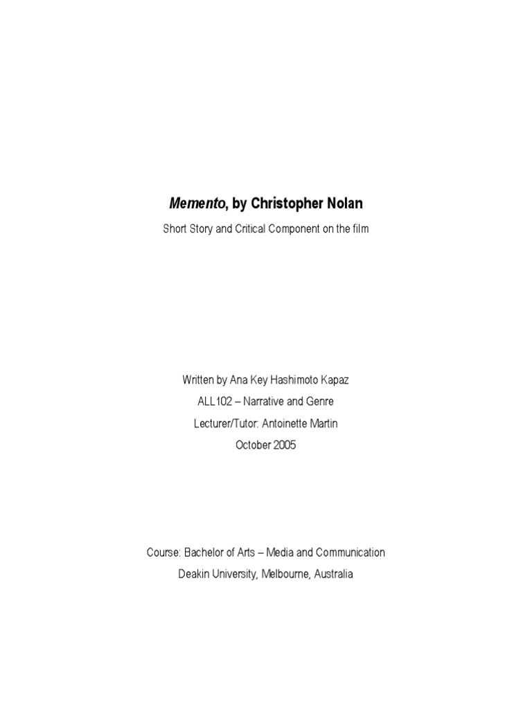 Memento by Christopher Nolan - Short Sto PDF | Descargar gratis PDF ...