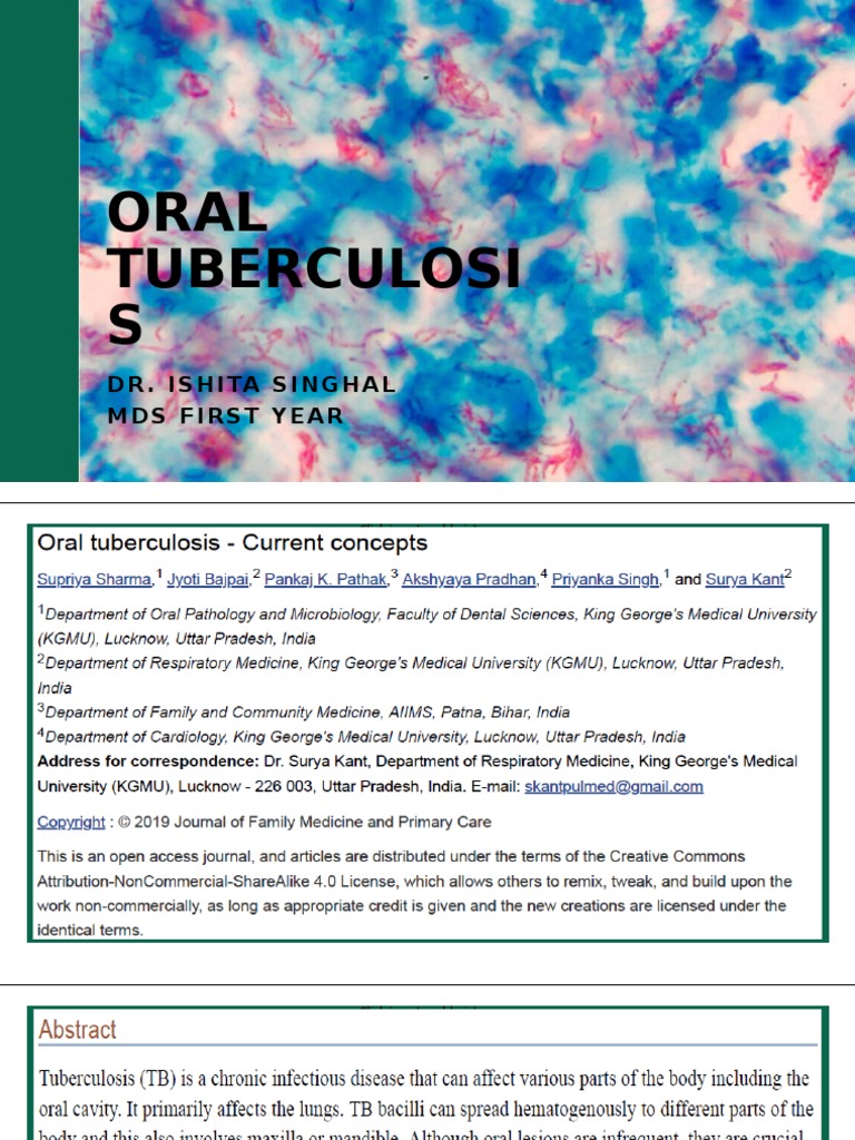 Oral Tuberculosi S: Dr. Ishita Singhal Mds First Year | PDF ...