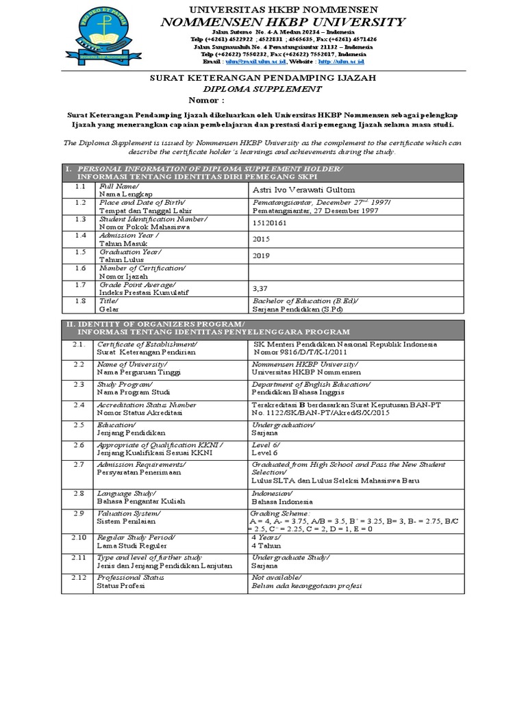 Surat Keterangan Pendamping Ijazah (SKPI) | PDF
