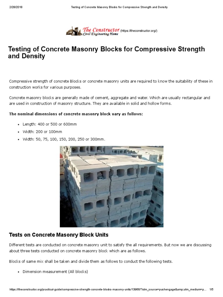 Testing of Concrete Masonry Blocks For Compressive Strength and Density ...