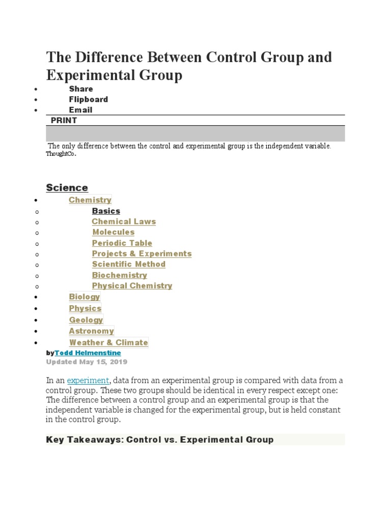 The Difference Between Control Group | PDF | Scientific Control ...