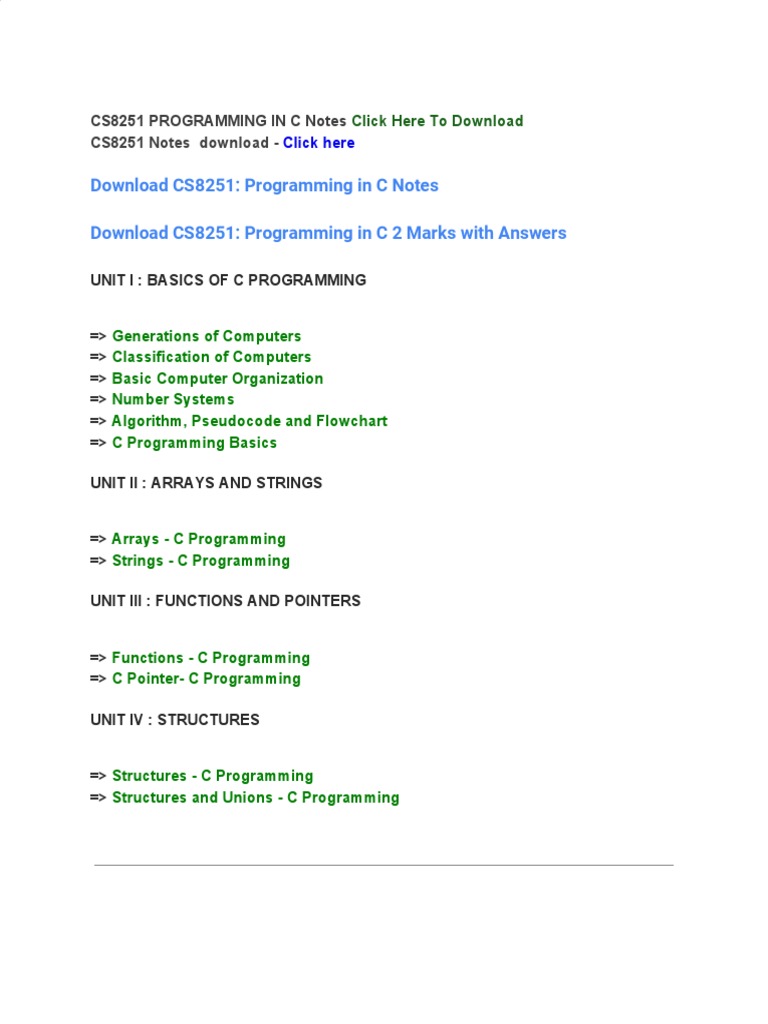 CS8251: Programming in C Notes Download CS8251: Programming in C 2 ...