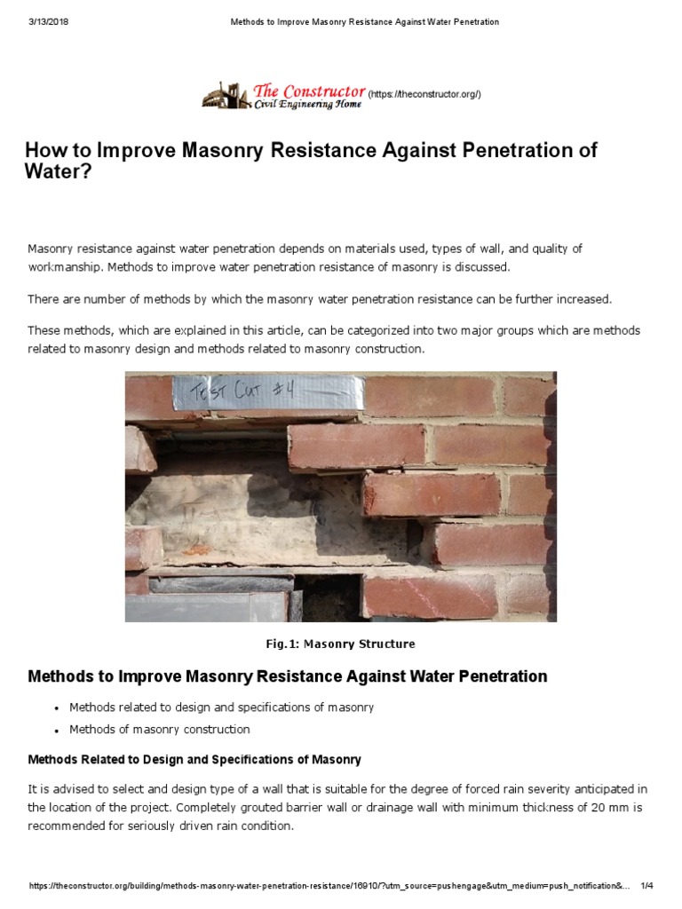 Methods To Improve Masonry Resistance Against Water Penetration | PDF ...