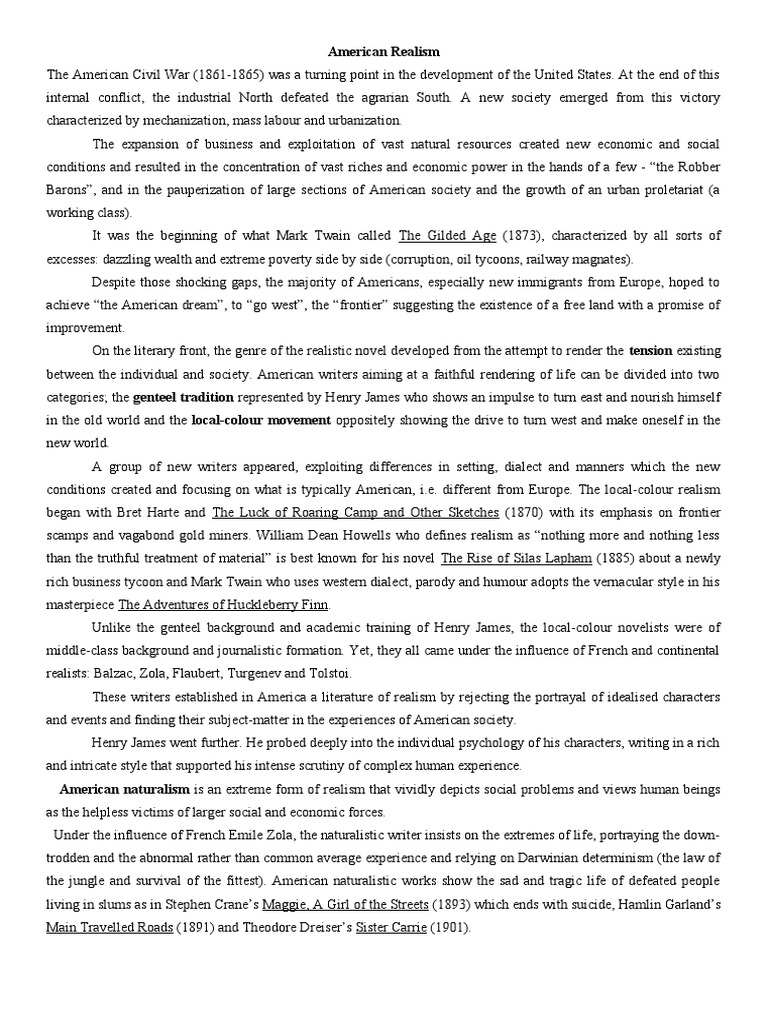 American Realism | PDF | Literary Realism