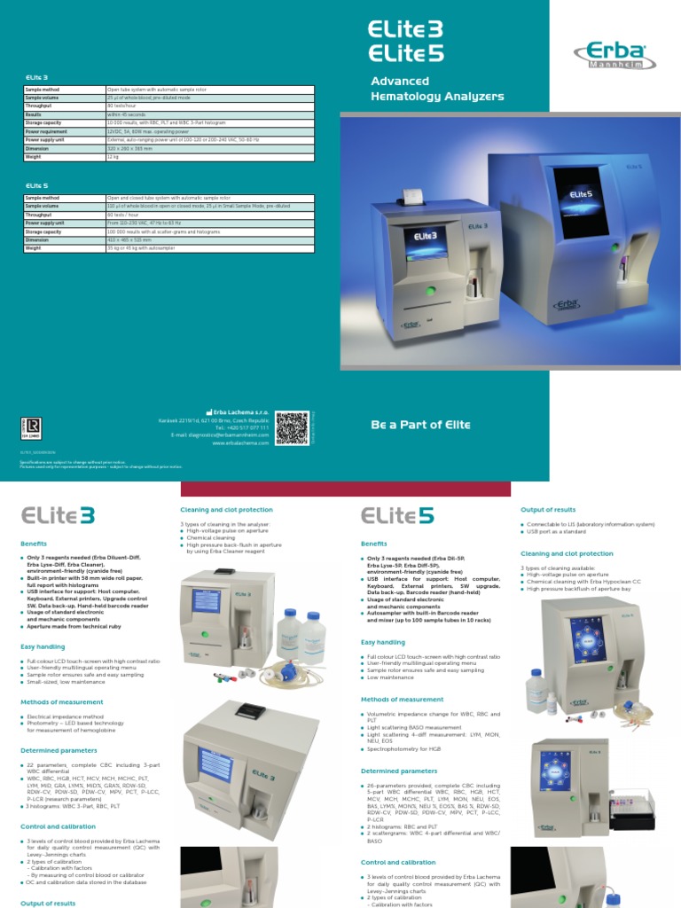 Advanced Hematology Analyzers Specs | PDF | Electronics