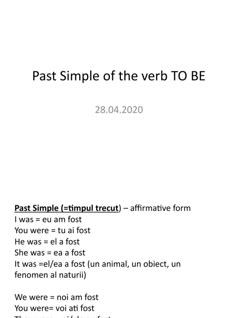 Past Simple of The Verb TO BE | PDF | Grammar | Syntax