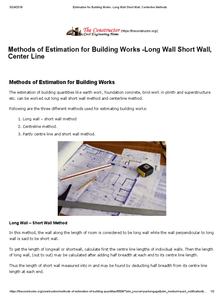 Estimation For Building Works - Long Wall Short Wall, Centerline ...