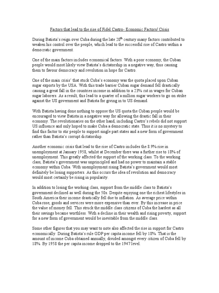 Factors Leading To Fidel Castro's Rise To Power | PDF | Fulgencio ...