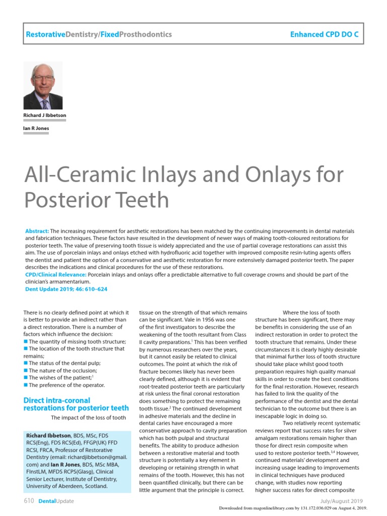 All Ceramic Inlays and Onlays For Posterior Teeth | PDF | Dental ...