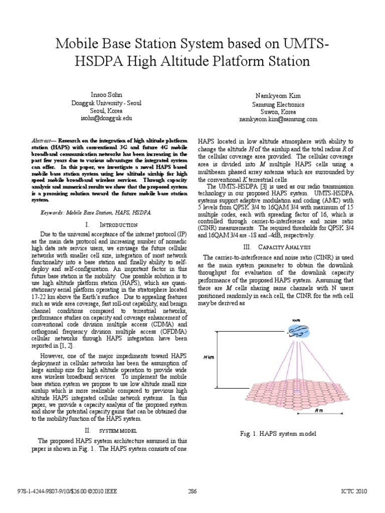 Mobile Base Station System Based On UMTS-HSDPA High Altitude Platform ...