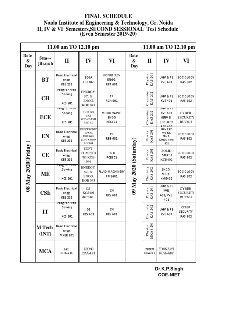 Final Schedule Second Sessional 2020 | PDF | Nature | Physics