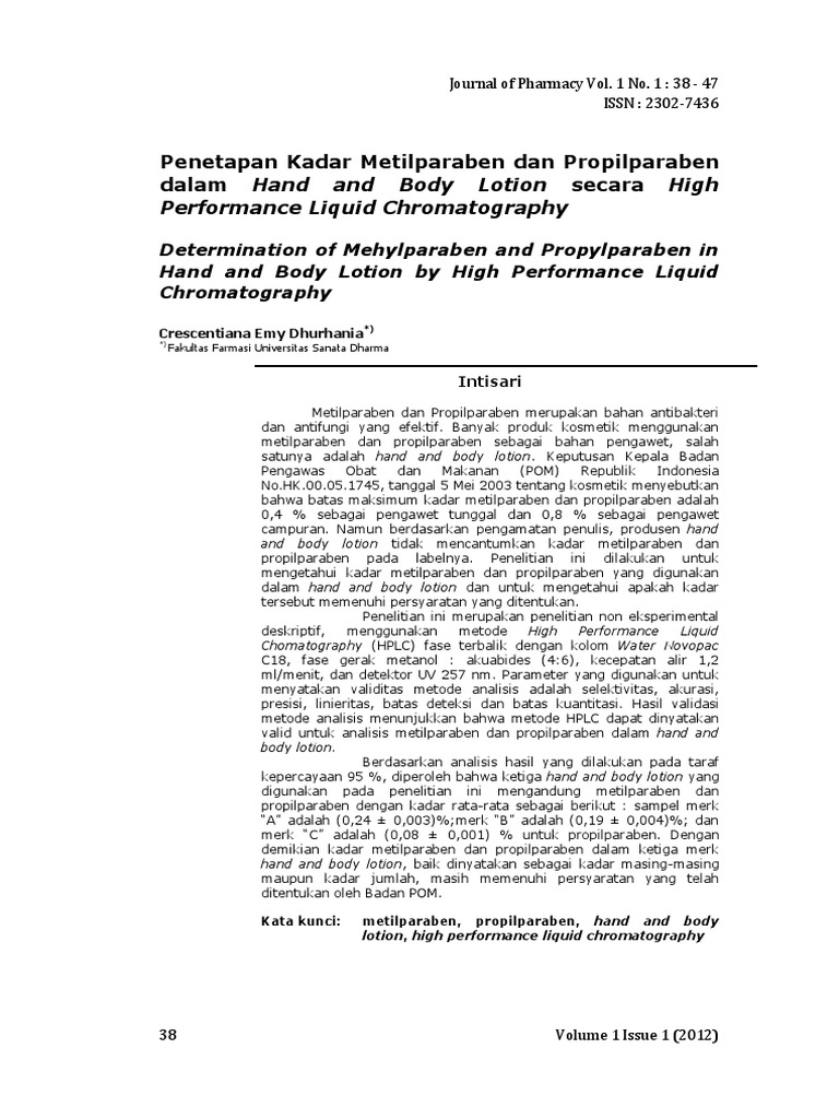 Kadar Metilparaben dan Propilparaben dalam Lotion | PDF