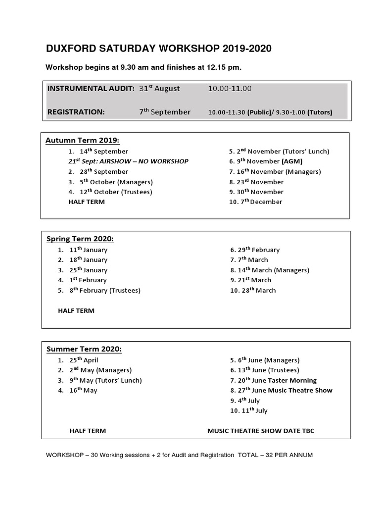Duxford Workshop Schedule 2019-2020 | PDF | Travel | Foreign Language ...