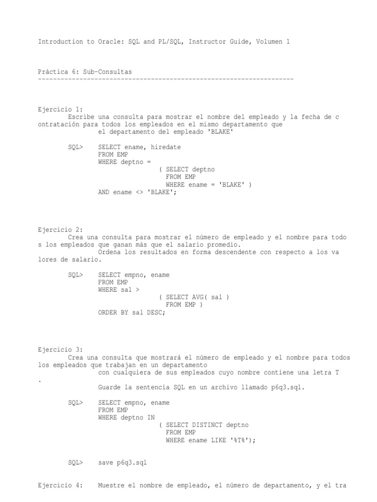 Respuestas Oracle PL-SQL Practica 6 | PDF | SQL | Herramientas de programación