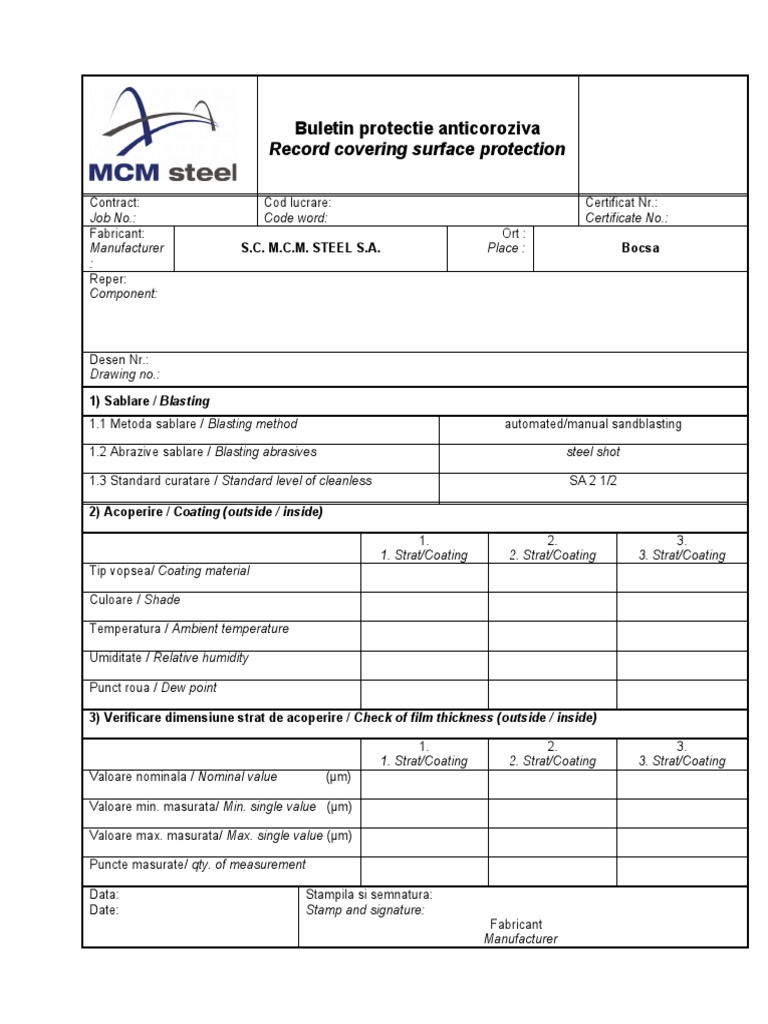 U30 Formular pentru Vopsire Anticorozivă | PDF | Computers | Technology ...