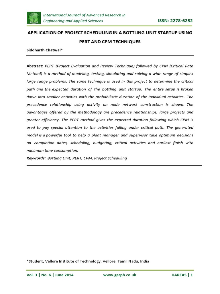 Application of Project Scheduling in A Bottling Unit Startup Using Pert and CPM Techniques ...