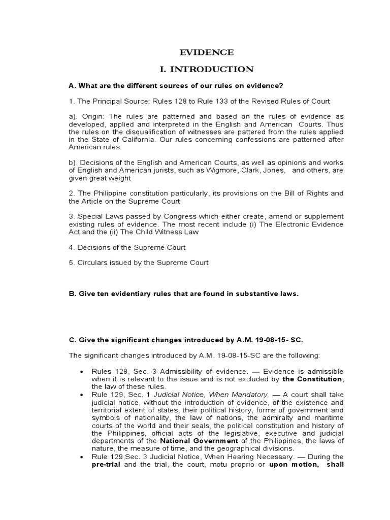 EVIDENCE I Intro | PDF | Witness Impeachment | Burden Of Proof (Law)