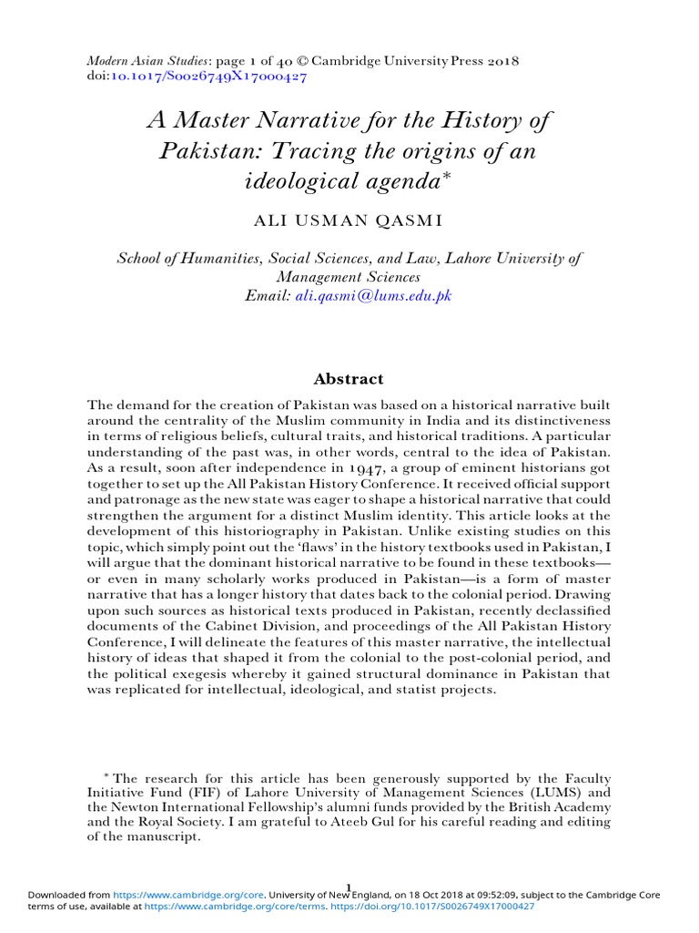 A Master Narrative For The History of Pa | PDF | Narrative | Historiography