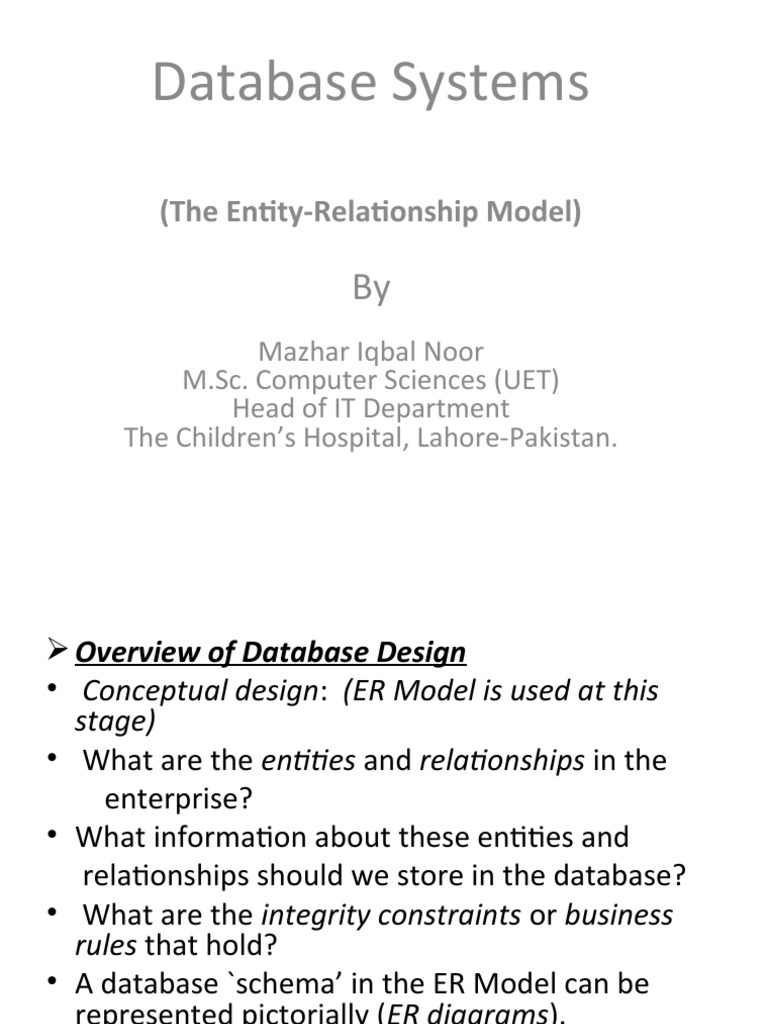 Database Systems: (The Entity-Relationship Model) | PDF | Conceptual ...