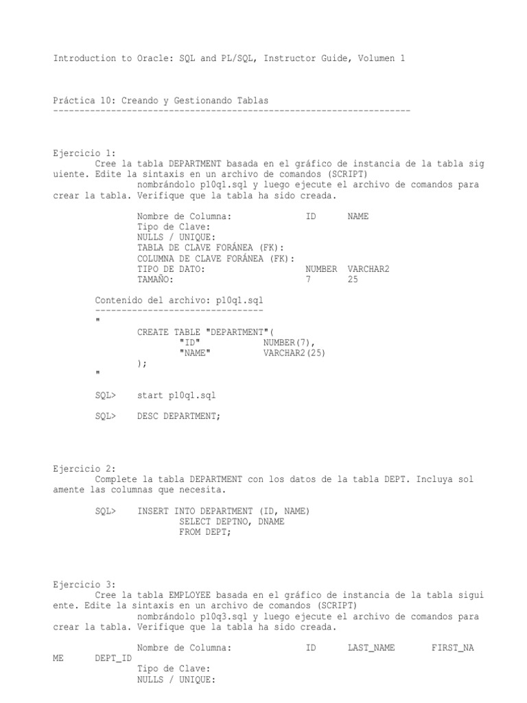 Respuestas Oracle PL-SQL Practica 10 | PDF | SQL | Tabla (base de datos)