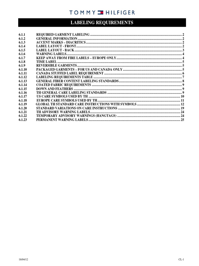 6.1 Labeling Requirements | PDF | Textiles | Clothing