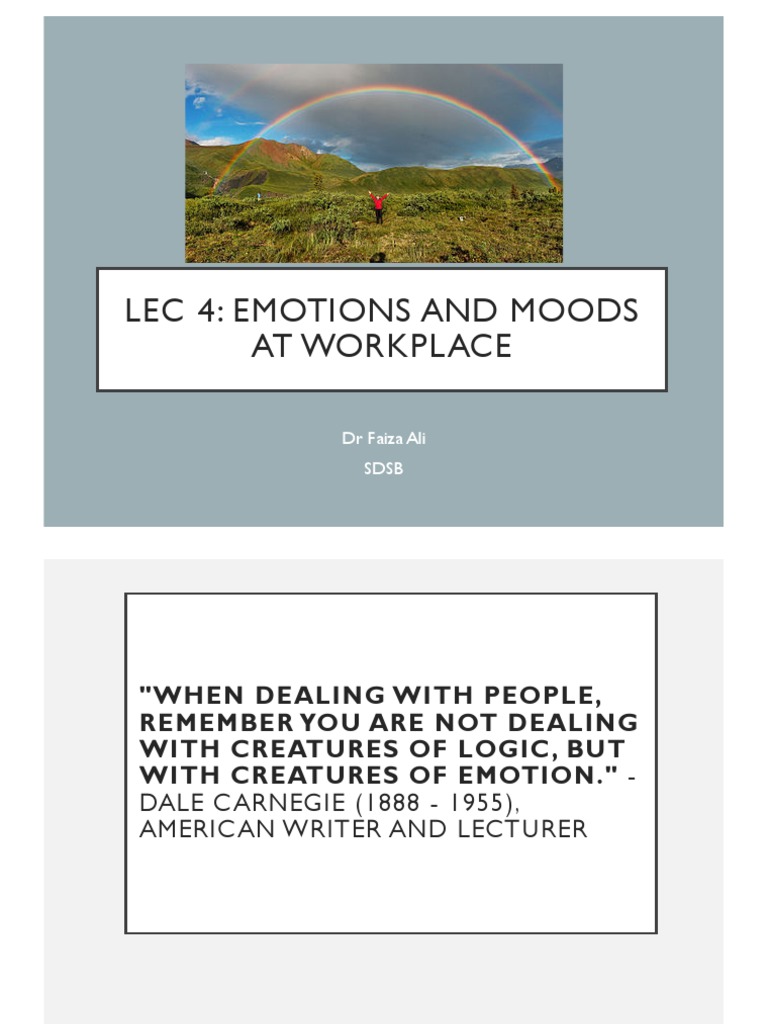 Lec 4: Emotions and Moods at Workplace: DR Faiza Ali SDSB | PDF | Mood (Psychology) | Mental Health