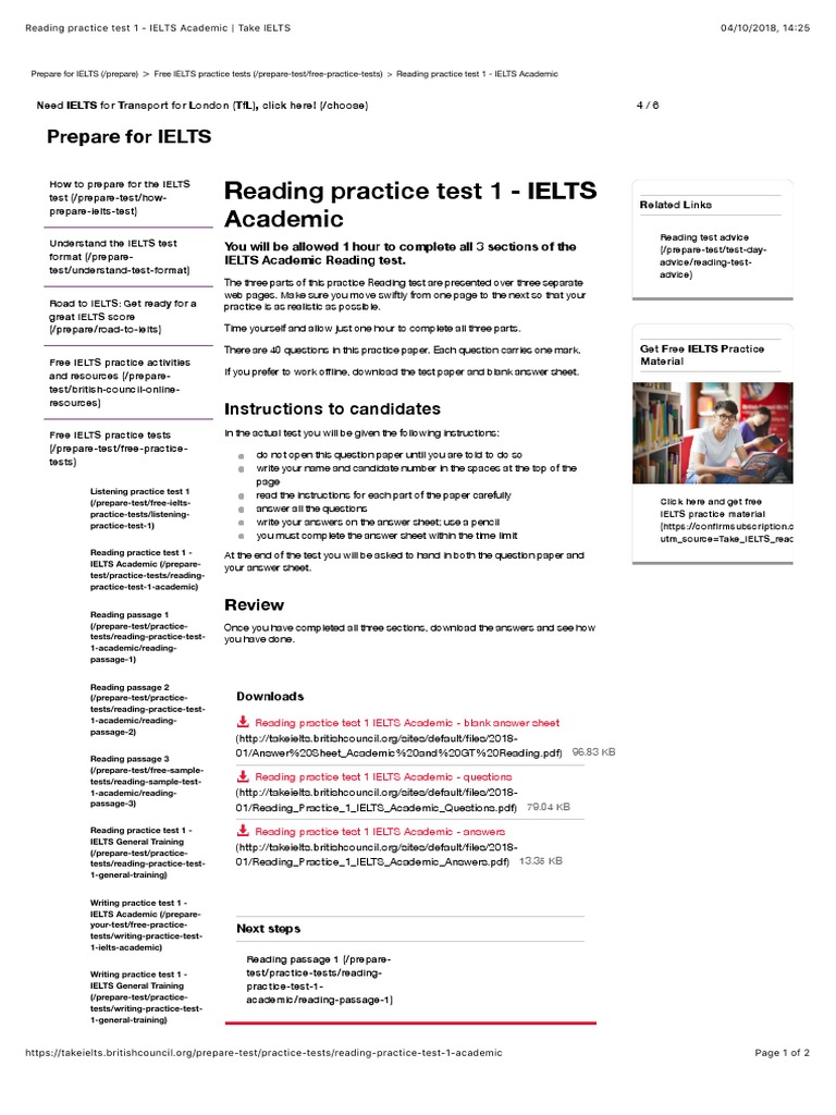 Reading Practice Test 1 - IELTS Academic - Take IELTS | PDF ...