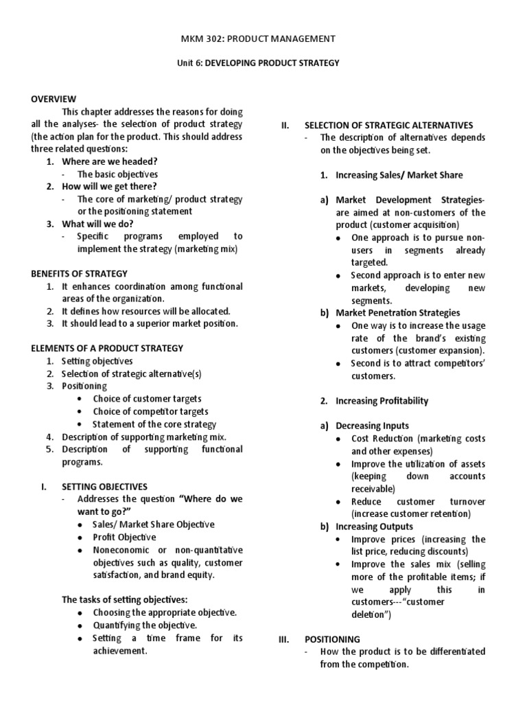 MKM 302: Product Management: Unit 6: Developing Product Strategy | PDF ...