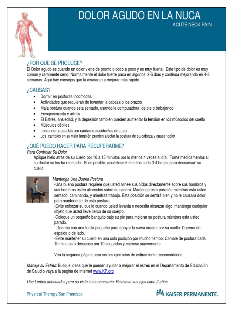 Acute Neck Pain Handout - Dolor Agudo en La Nuca - tcm75-614871 | PDF ...