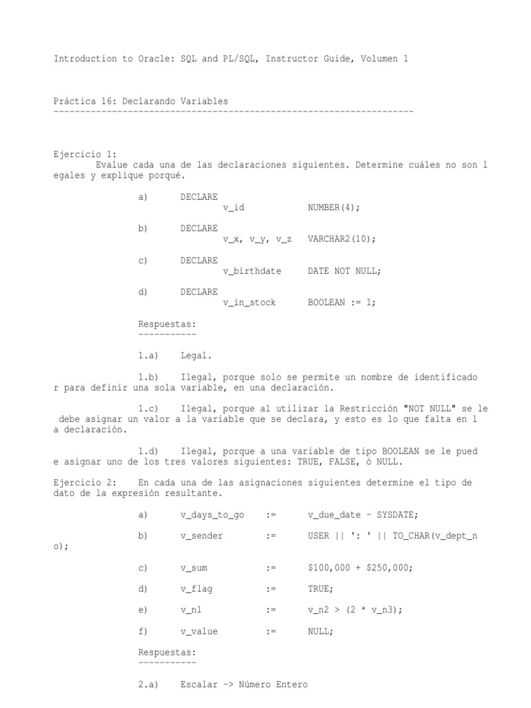 Respuestas Oracle PL-SQL Practica 16 | Descargar gratis PDF | Pl / Sql | SQL