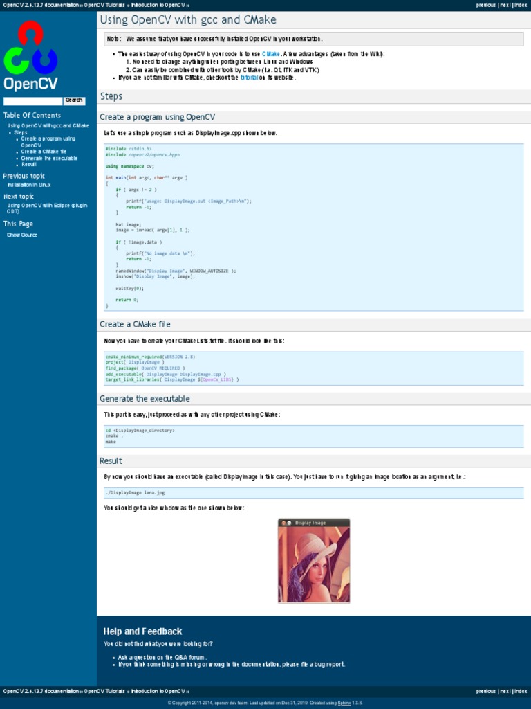 Using Opencv With Gcc And Cmake Opencv 2 4 13 7 Documentation Pdf Pdf Software Software